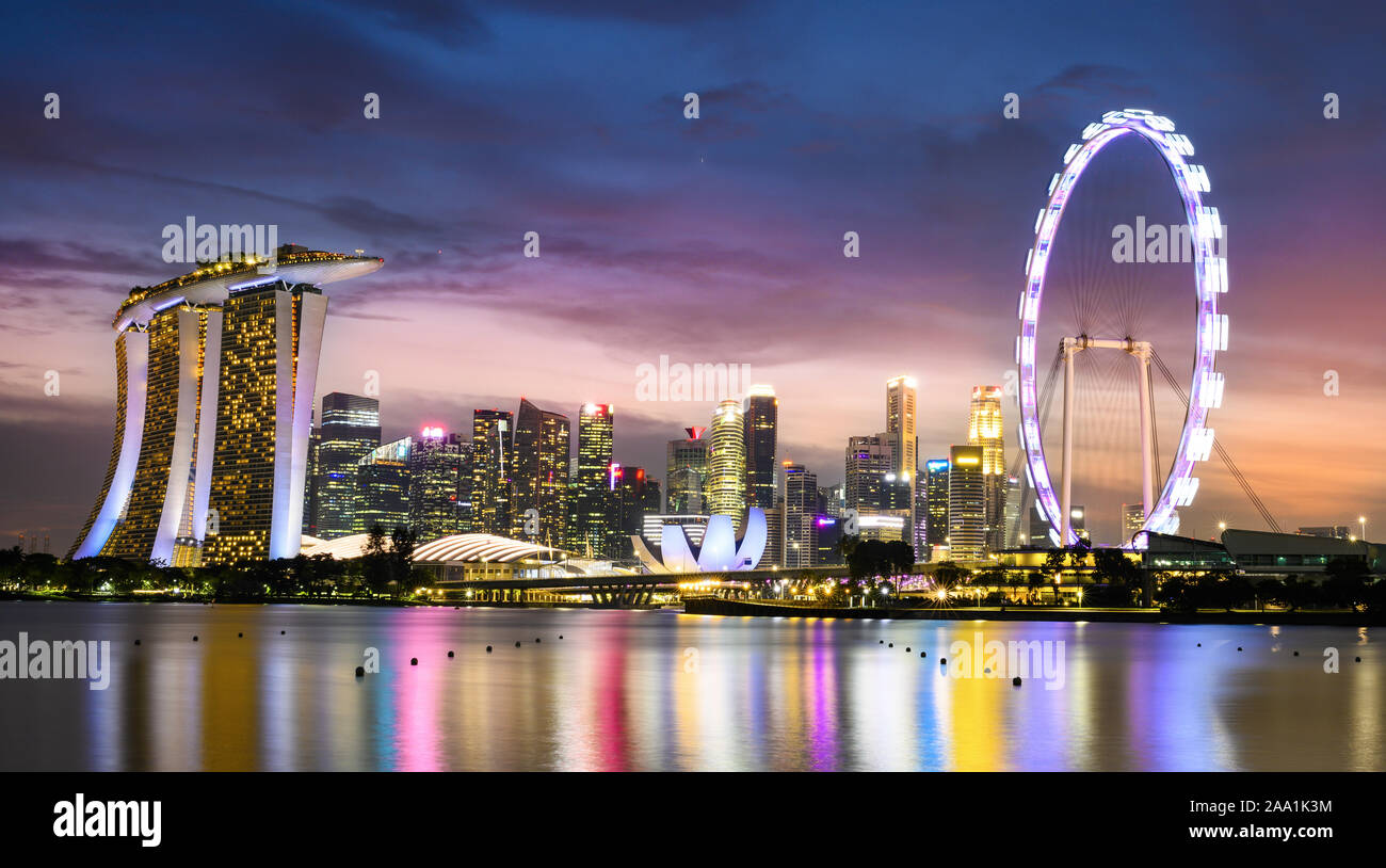 Stunning view of the Marina Bay skyline with beautiful illuminated ...