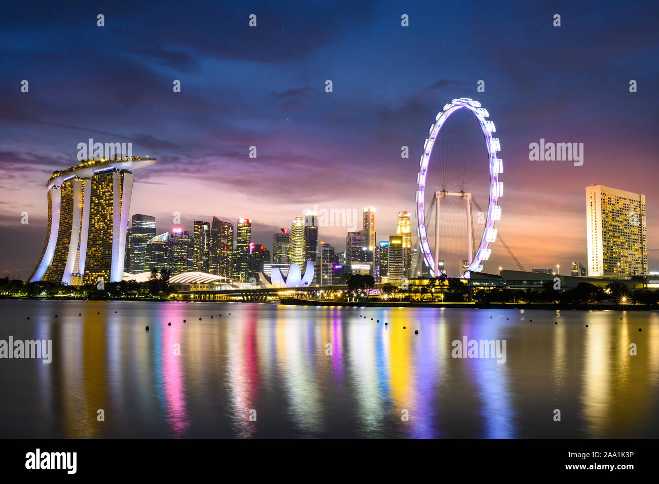 Stunning view of the Marina Bay skyline with beautiful illuminated ...