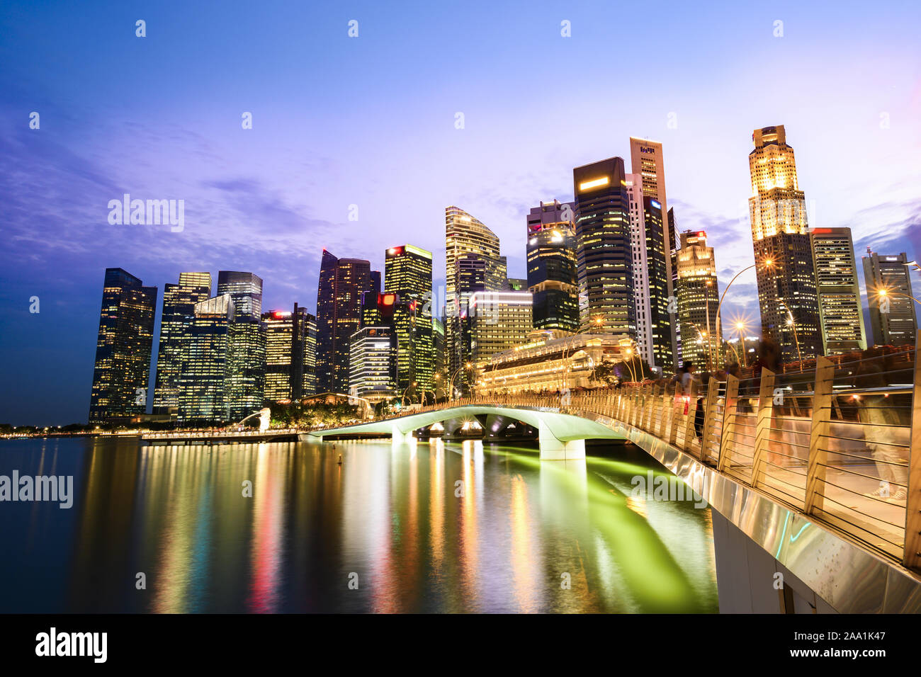 Stunning view of the Marina Bay skyline with beautiful illuminated ...