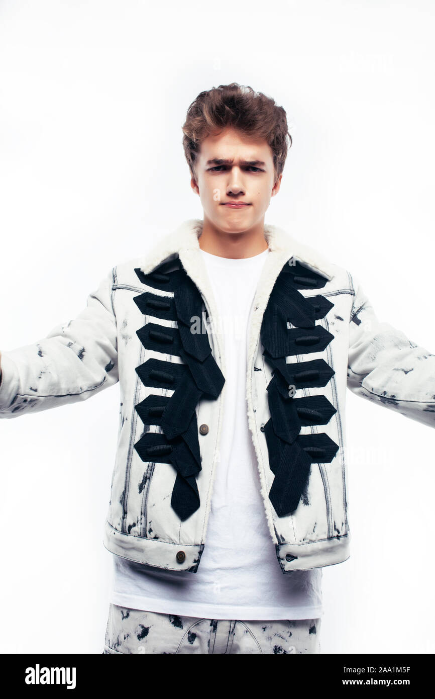 young pretty guy posing emotional cheerful isolated on white background ...