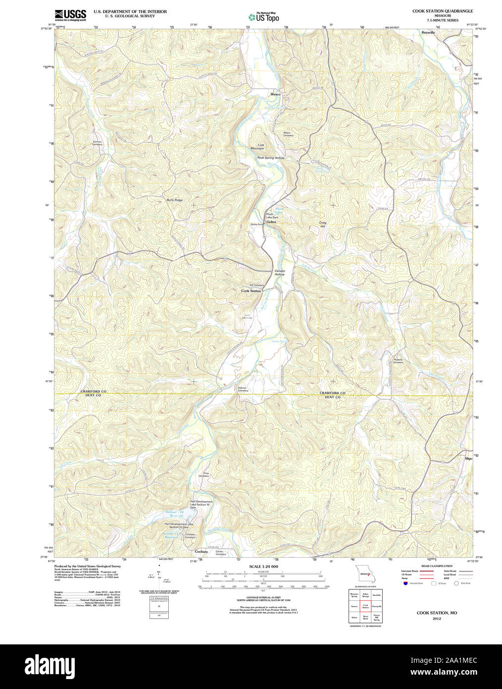 USGS TOPO Map Missouri MO Cook Station 20120105 TM Restoration Stock ...