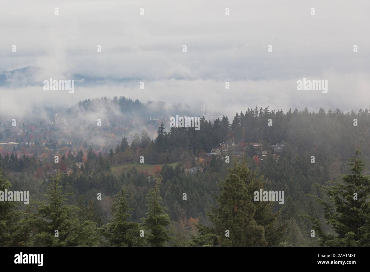A view of Eugene, Oregon on a foggy autumn morning Stock Photo - Alamy