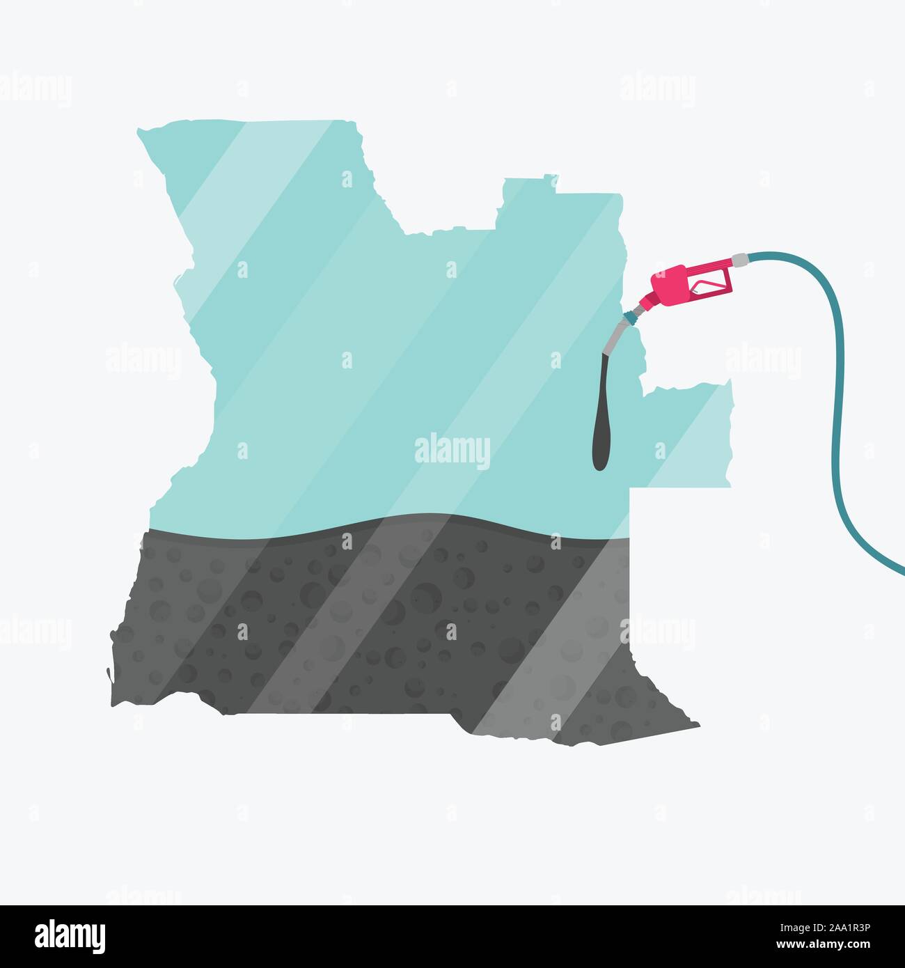 Map of Angola, in Africa, being fueled by oil. Gas pump fueled map. On ...
