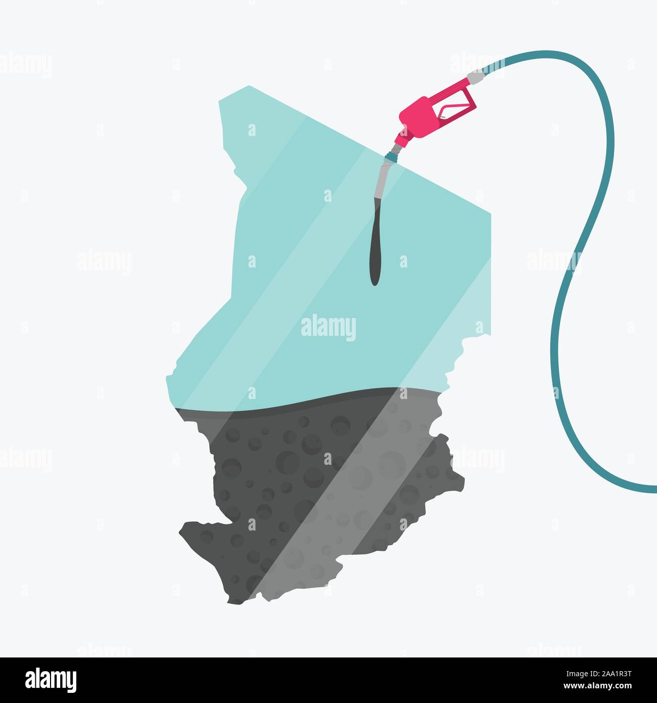 Map of Chad, in Africa, being fueled by oil. Gas pump fueled map. On ...