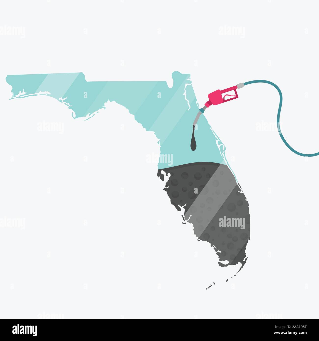 Map Florida, in USA, being fueled by oil. Gas pump fueled map. On the ...