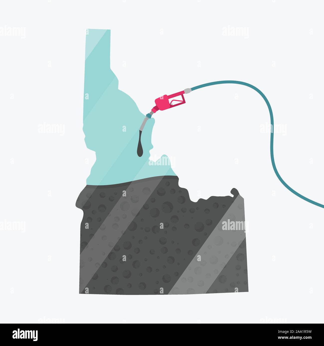 Map Idaho, in USA, being fueled by oil. Gas pump fueled map. On the map ...
