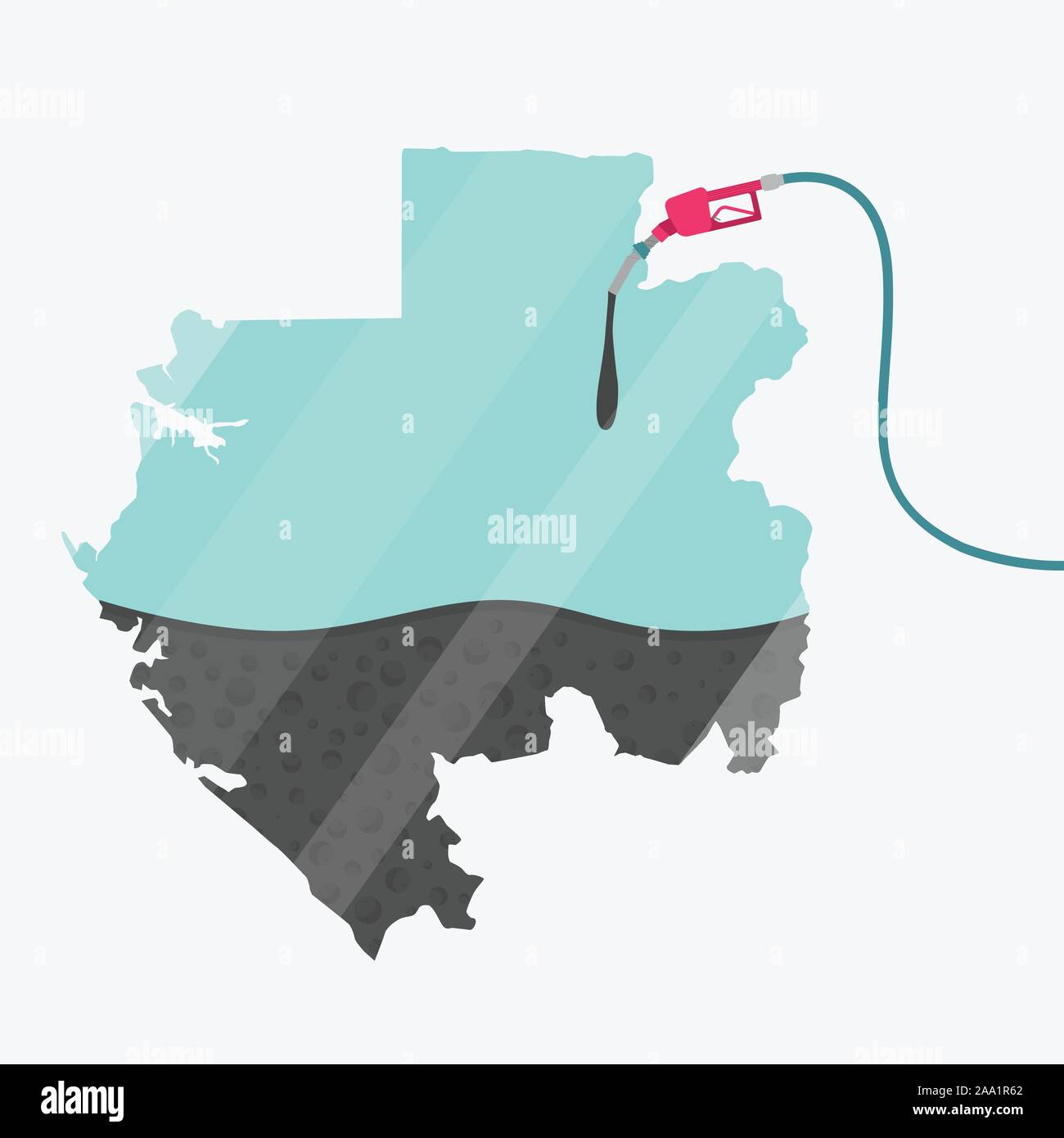 Map of Gabon, in Africa, being fueled by oil. Gas pump fueled map. On ...