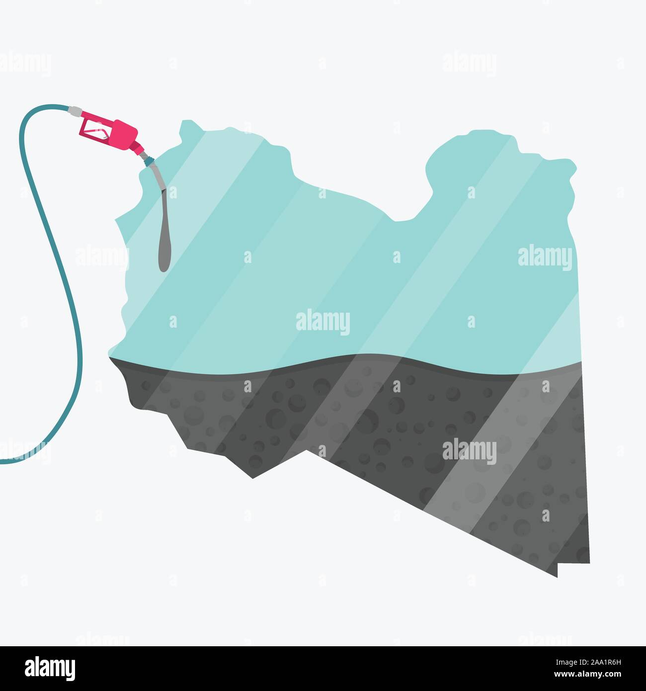 Map of Libya, in Africa, being fueled by oil. Gas pump fueled map. On ...