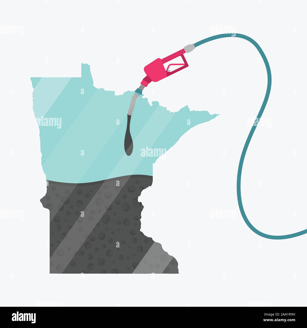 Map Minnesota, in USA, being fueled by oil. Gas pump fueled map. On the ...