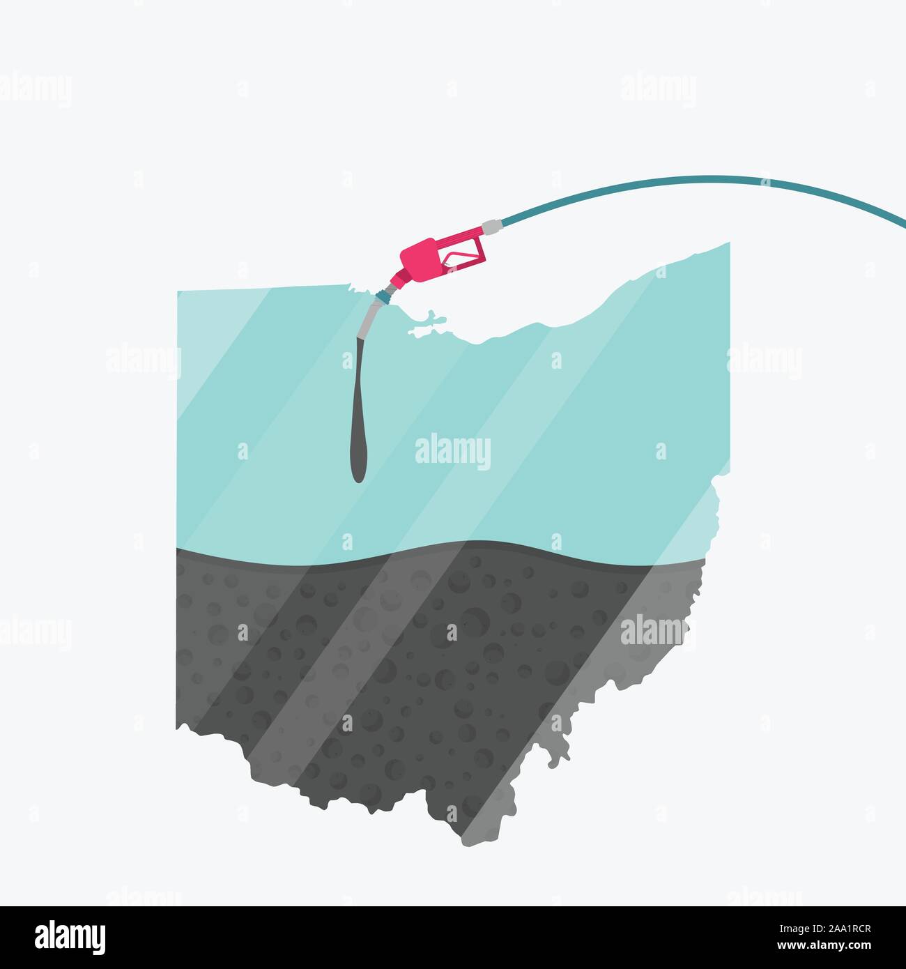 Map of Ohio, in USA, being fueled by oil. Gas pump fueled map. On the ...