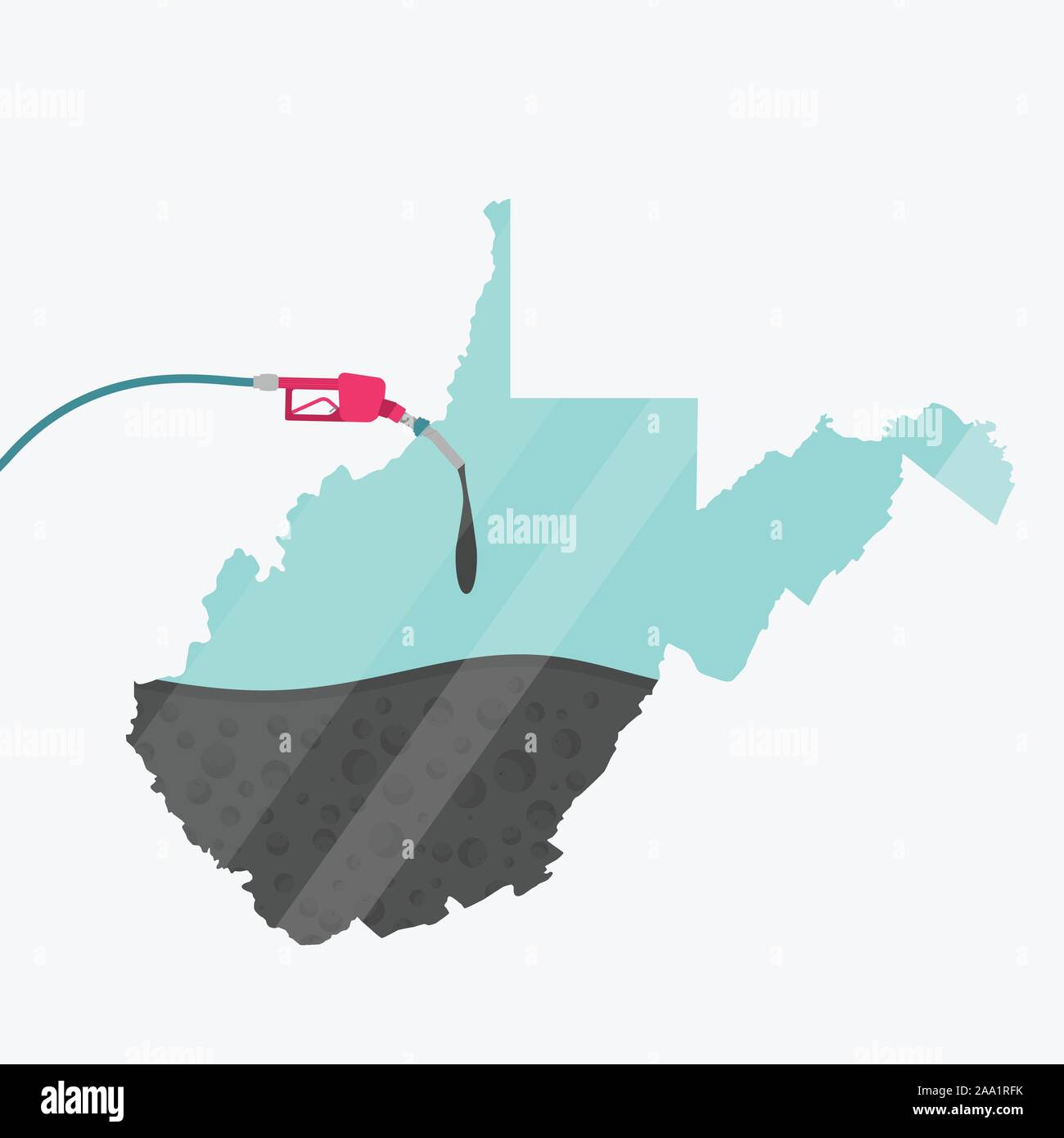 Map of Virginia, in USA, being fueled by oil. Gas pump fueled map. On ...