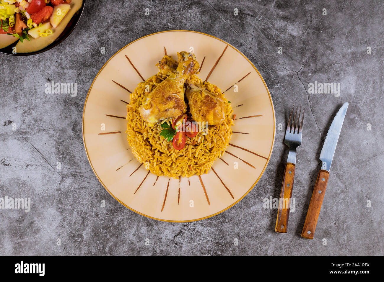 Delicious Singapore style risotto with chicken top view Stock Photo - Alamy