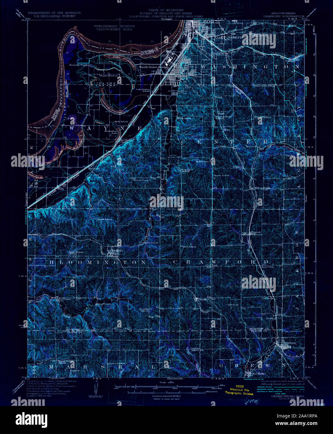 USGS TOPO Map Missouri MO Dearborn 324845 1927 62500 Inverted ...