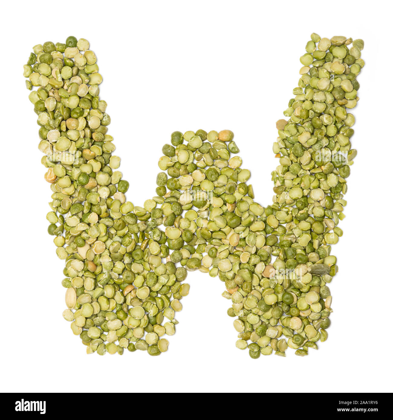 Letter W of the English alphabet from freshly green chopped peas on a ...