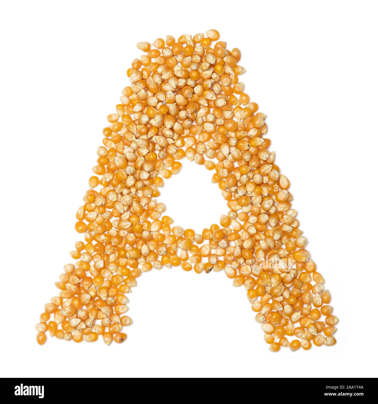 Letter A of the English alphabet from from yellow dry corn on a white ...