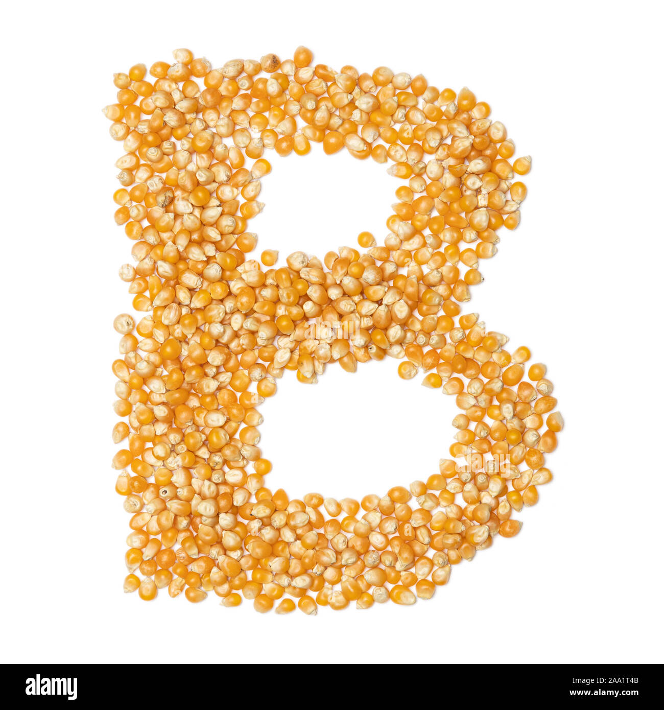 Letter B of the English alphabet from from yellow dry corn on a white ...