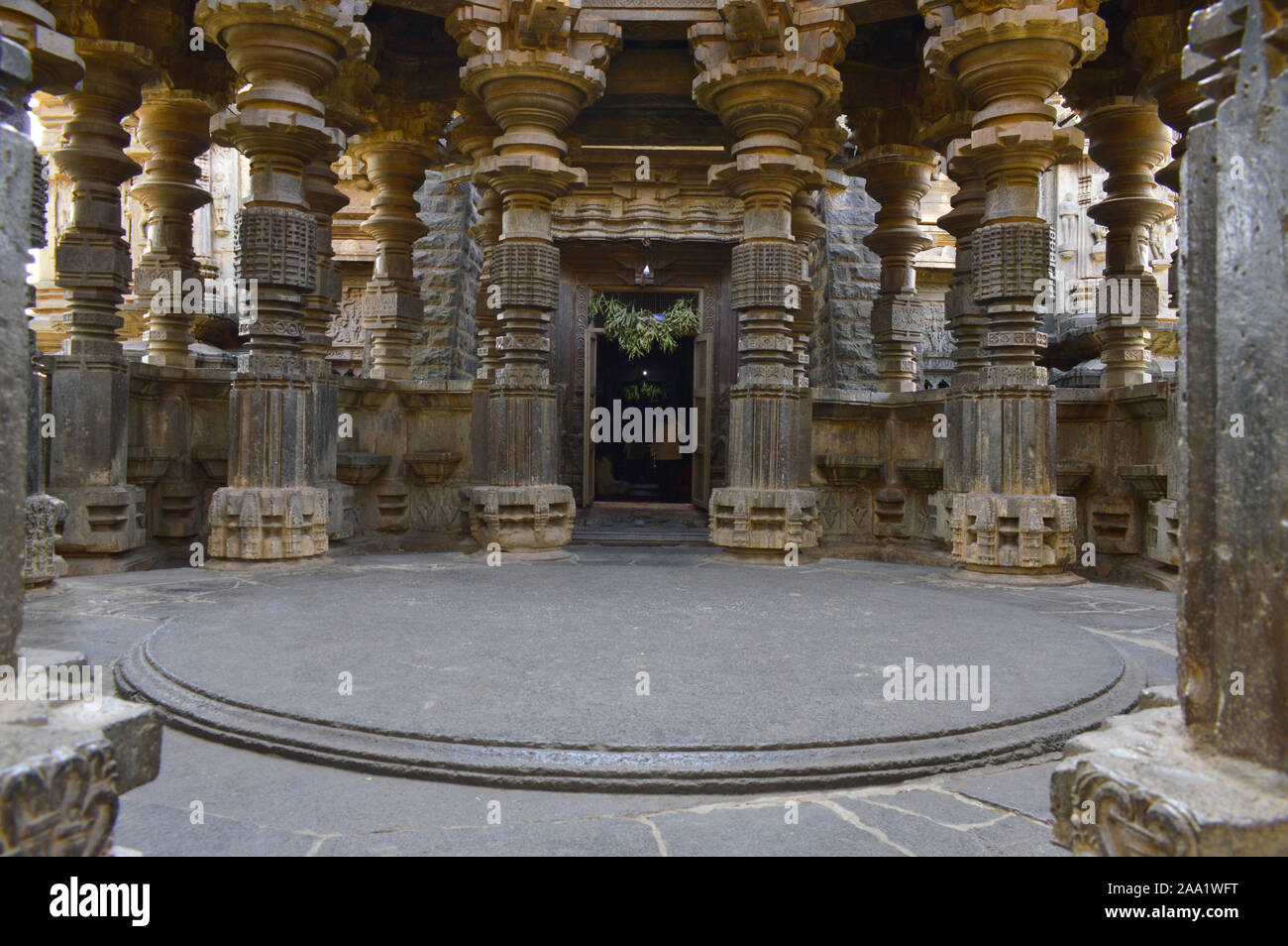 Interior view of Swarg Mandapa with carved pillars of the Kopeshwar ...
