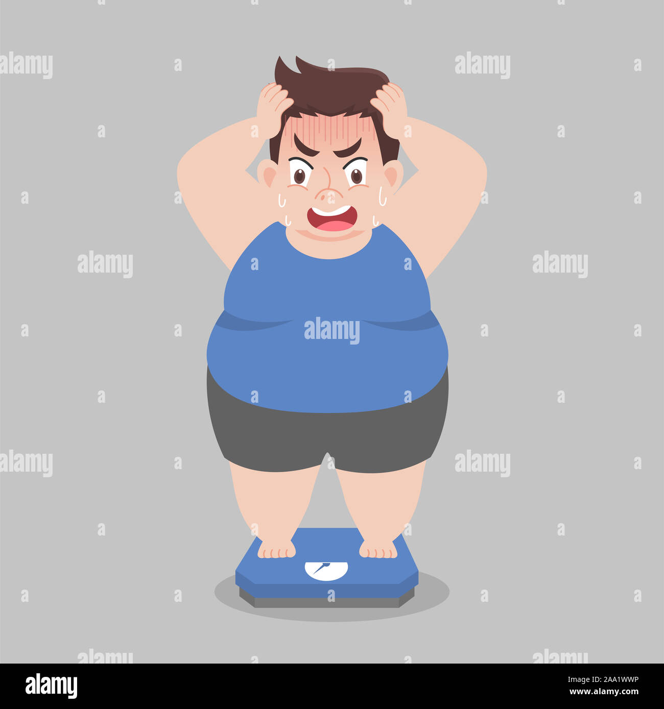 Big Fat Man standing on electronic scales for weight Body weight, shock ...