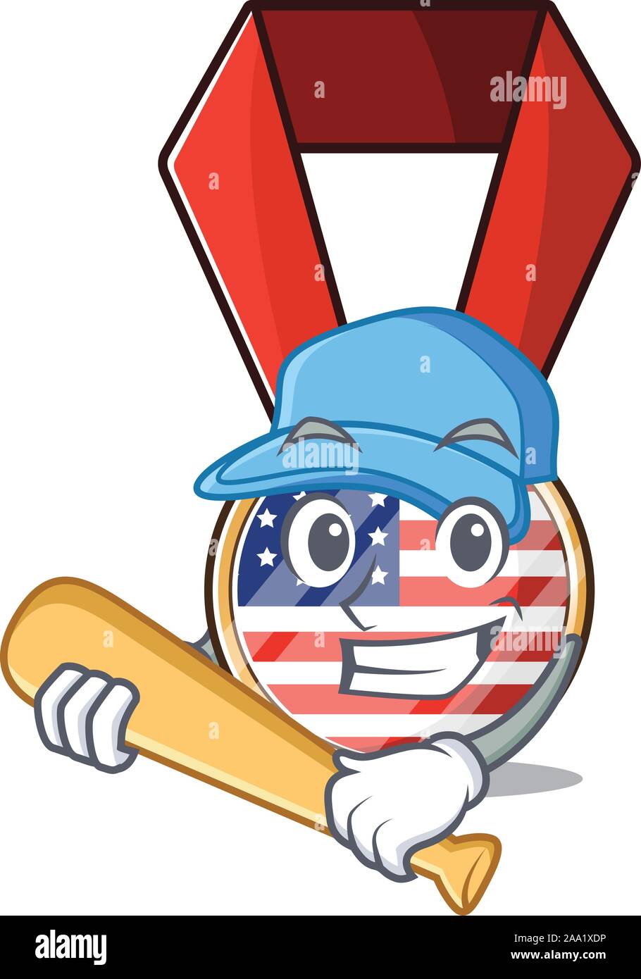 Cartoon usa medal with in playing baseball character Stock Vector Image ...