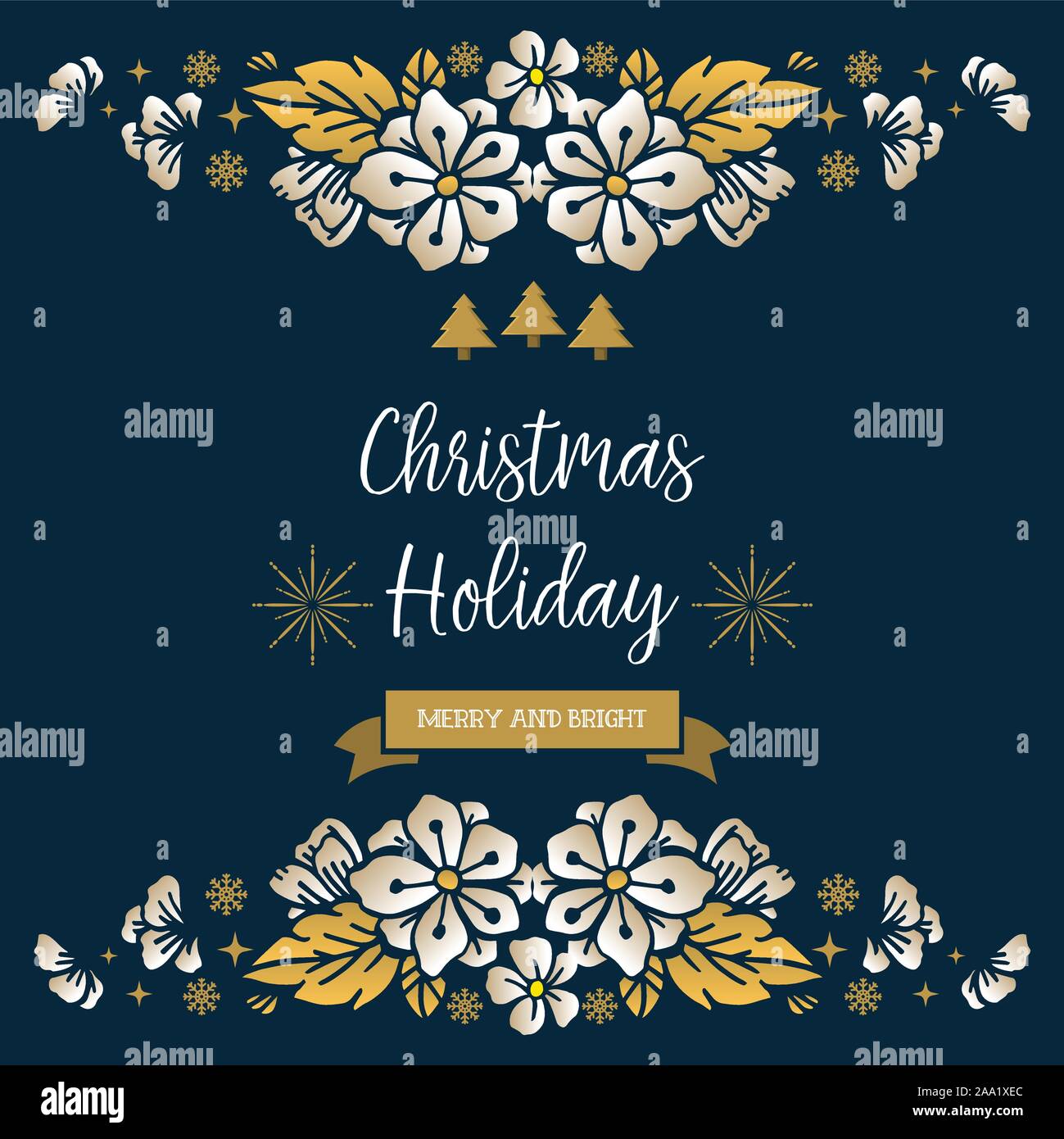 Cute poster christmas holiday, with beautiful motif of leaf floral ...