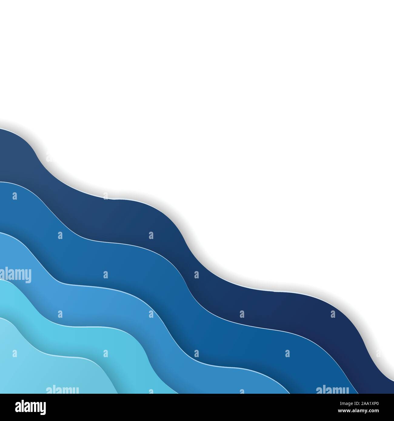 Paper art cut abstract blue water waves. Origami design template ...