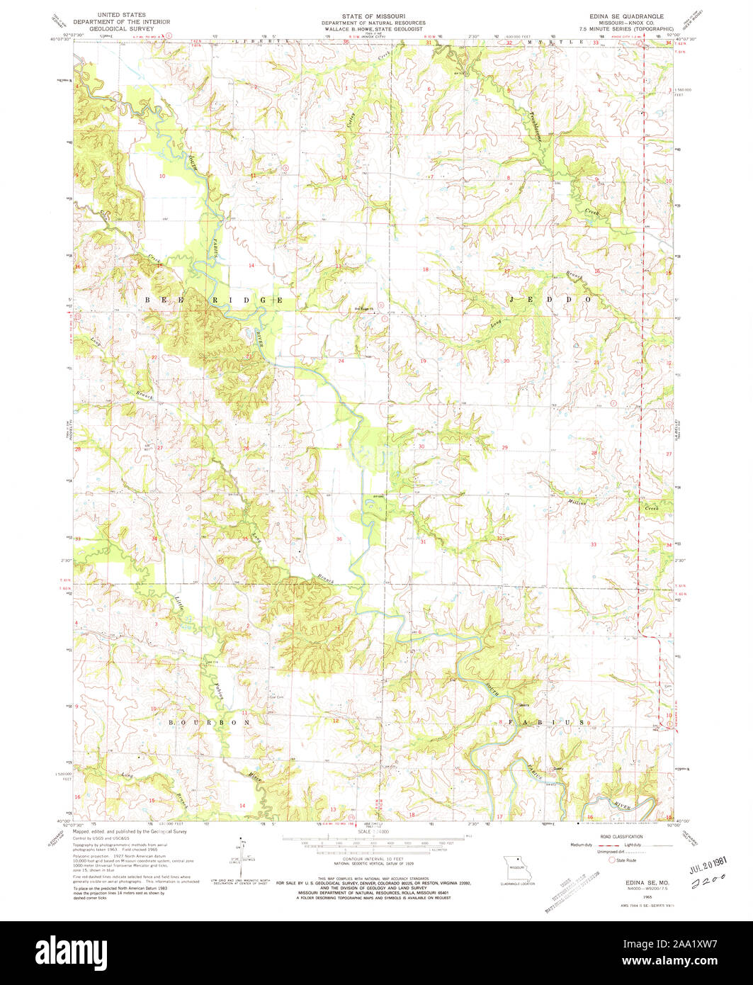USGS TOPO Map Missouri MO Edina SE 322554 1965 24000 Restoration Stock ...