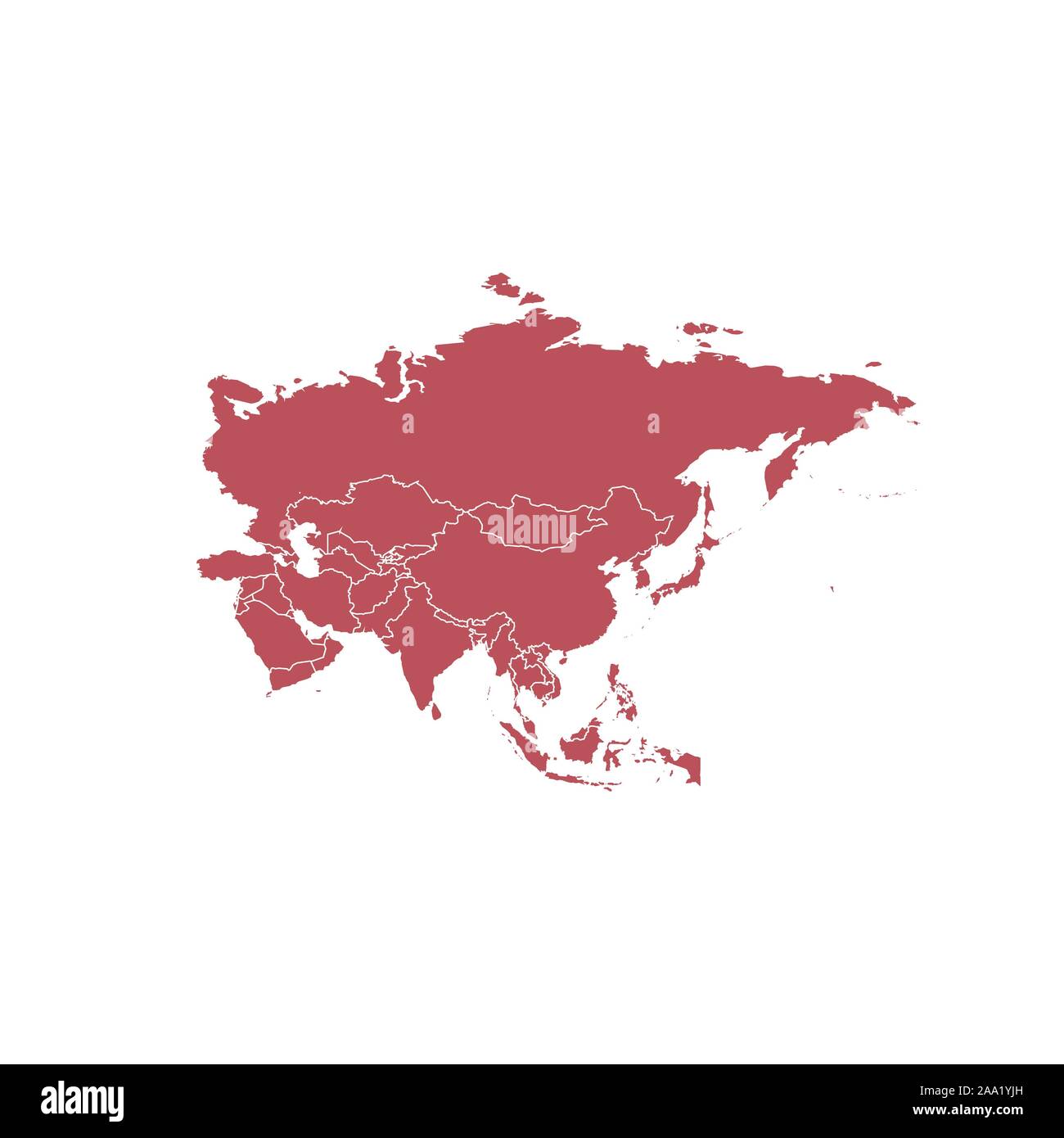 Asia with country borders, vector illustration. white background Stock ...
