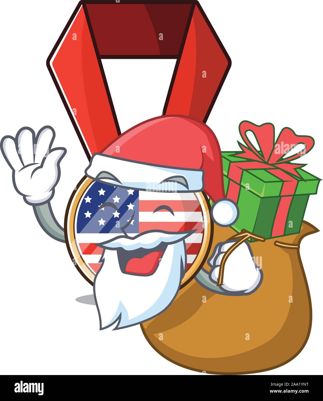 Cartoon usa ribbon with the character santa bring gift Stock Vector ...