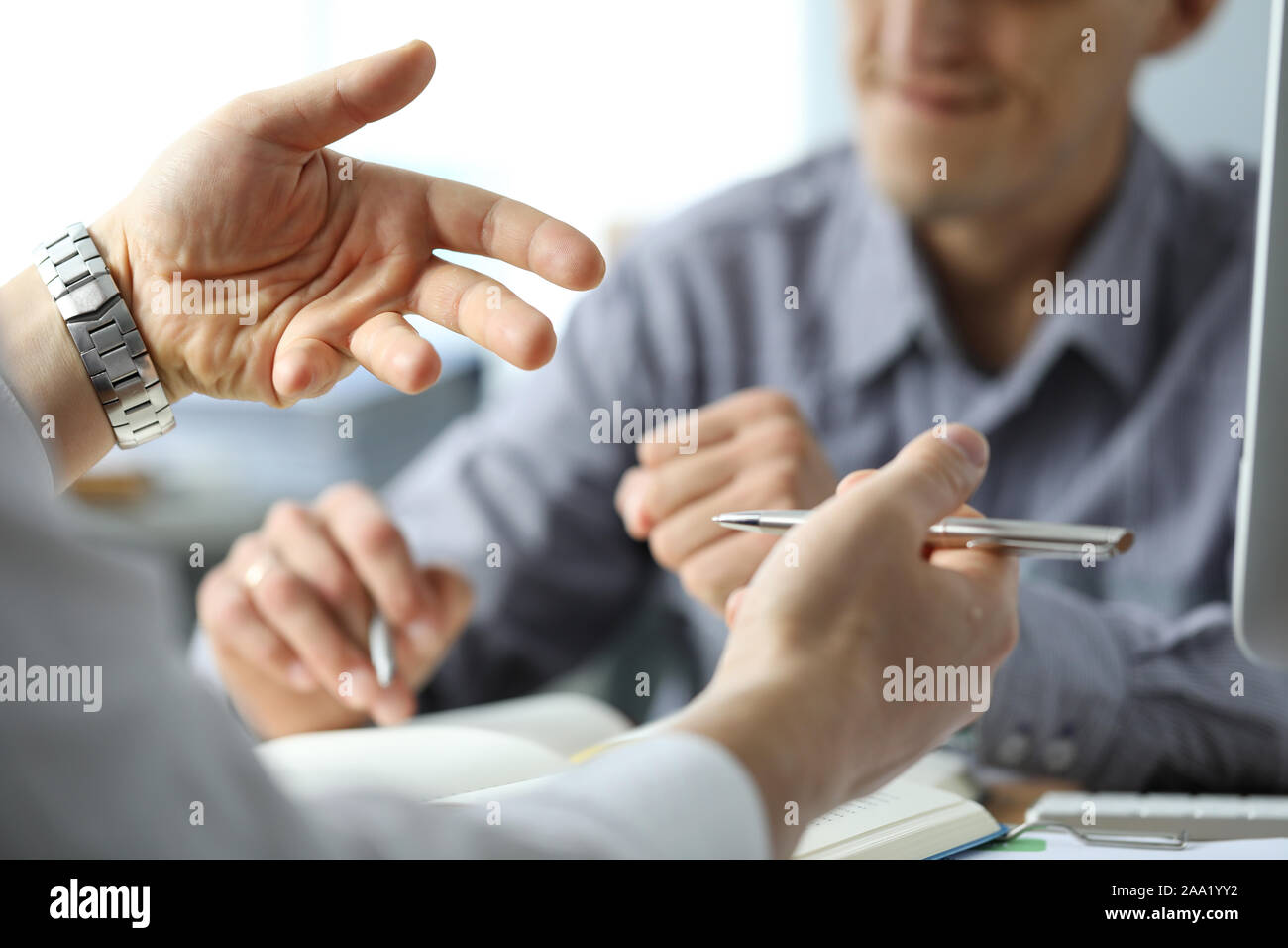 Businessman explaining project details Stock Photo - Alamy