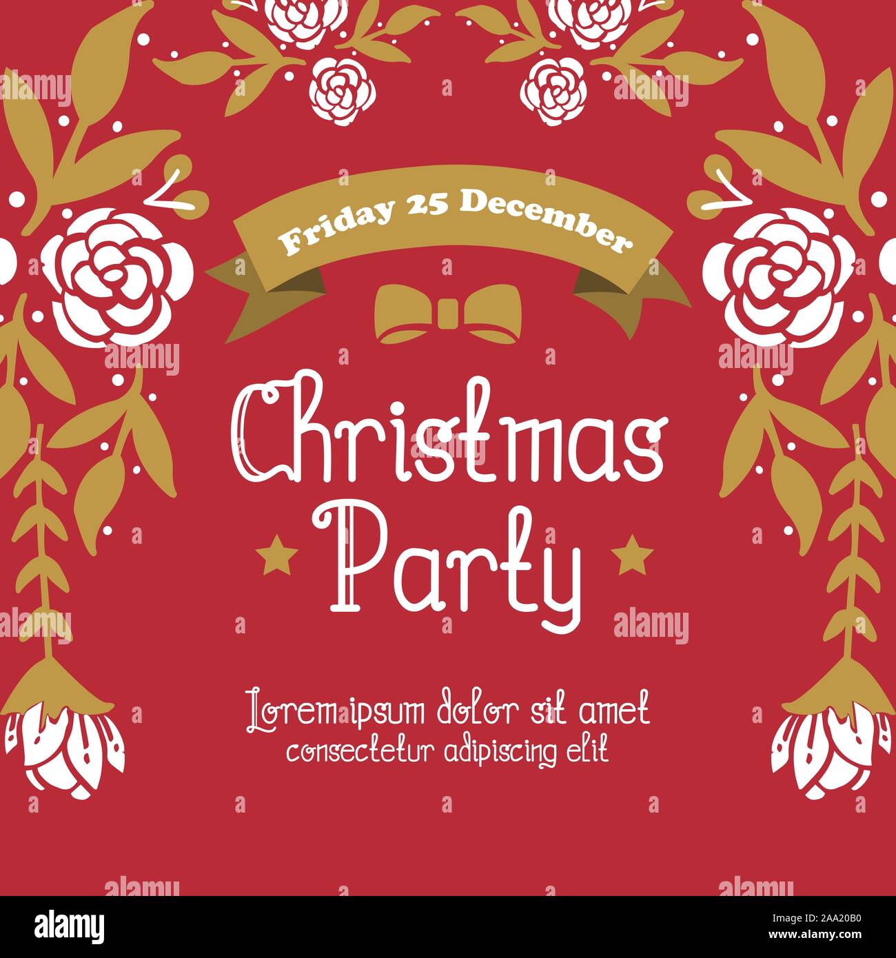 Lettering card template of christmas party, with elegant white floral ...