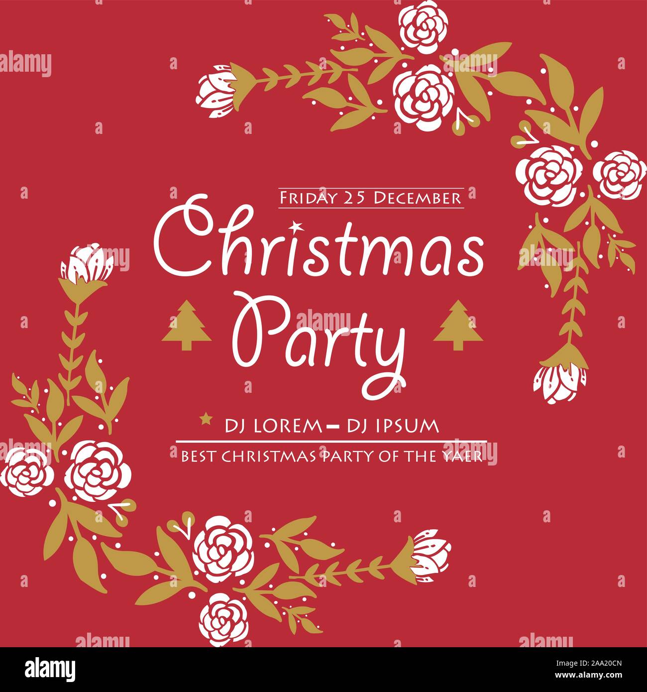Lettering card template of christmas party, with elegant white floral ...