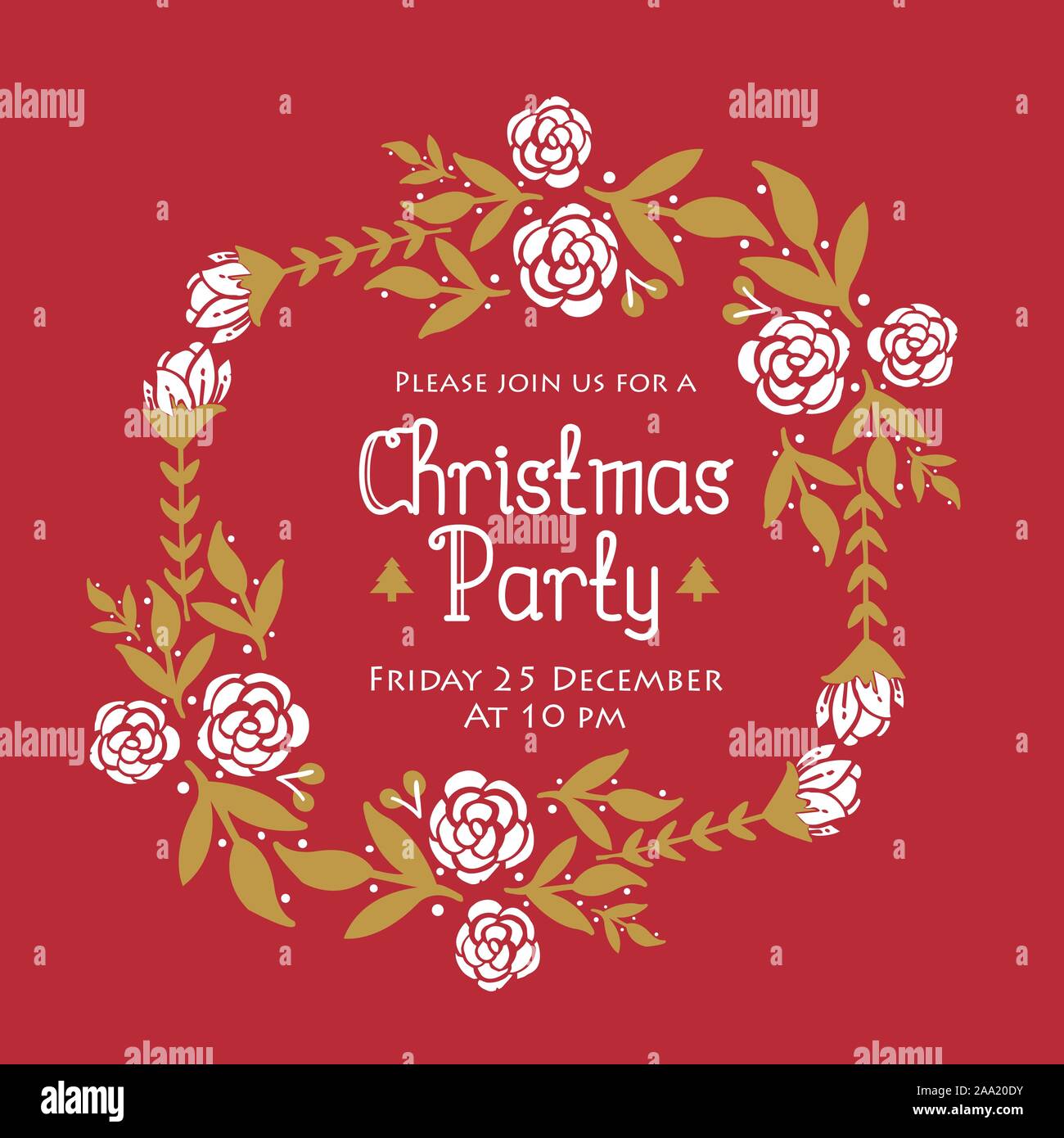 Lettering card template of christmas party, with elegant white floral ...