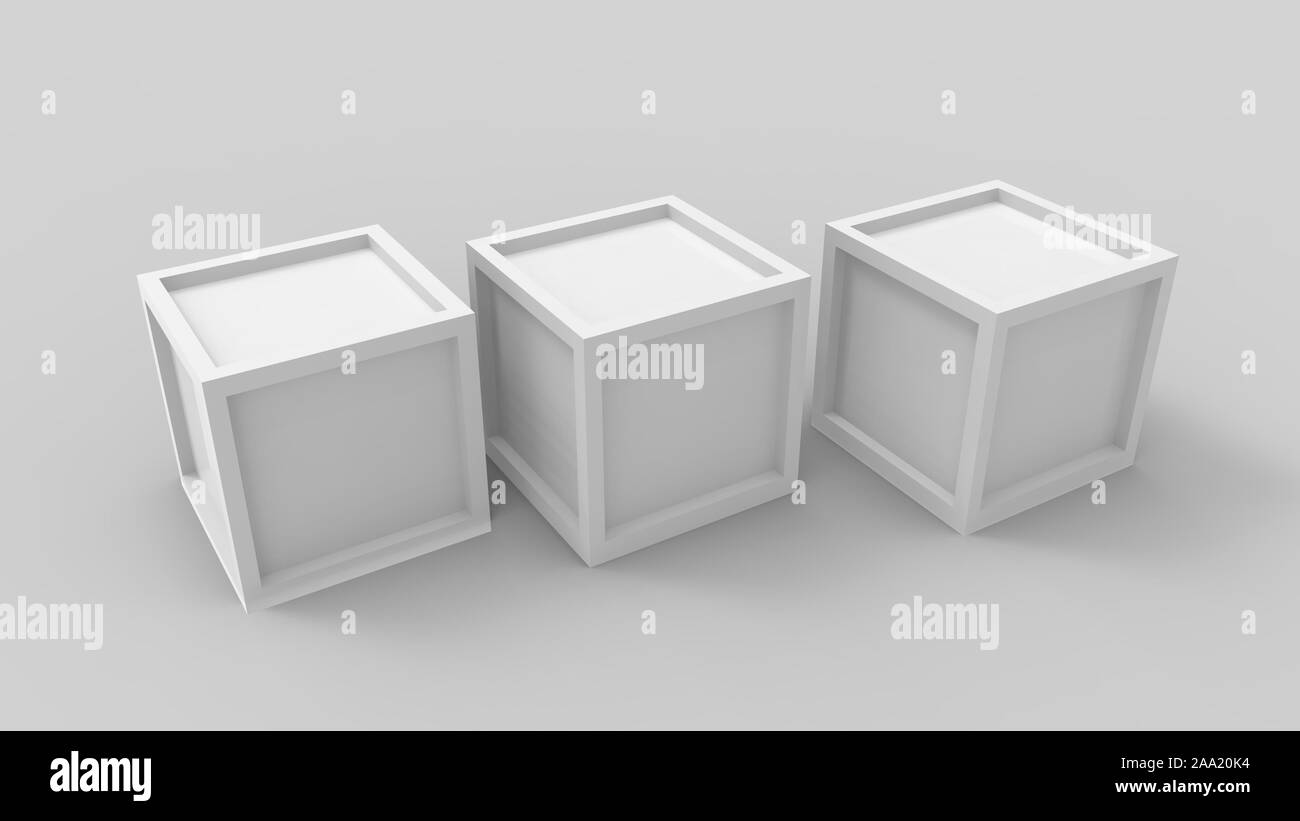 3d rendering of three boxes isolated in a studio background Stock Photo ...