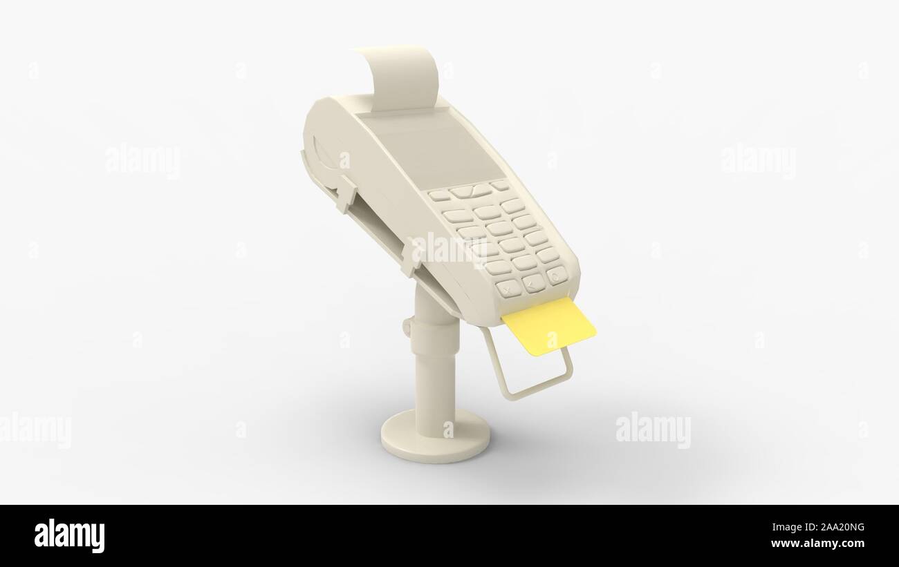 3d rendering of a pos device isolated in colored studio background ...