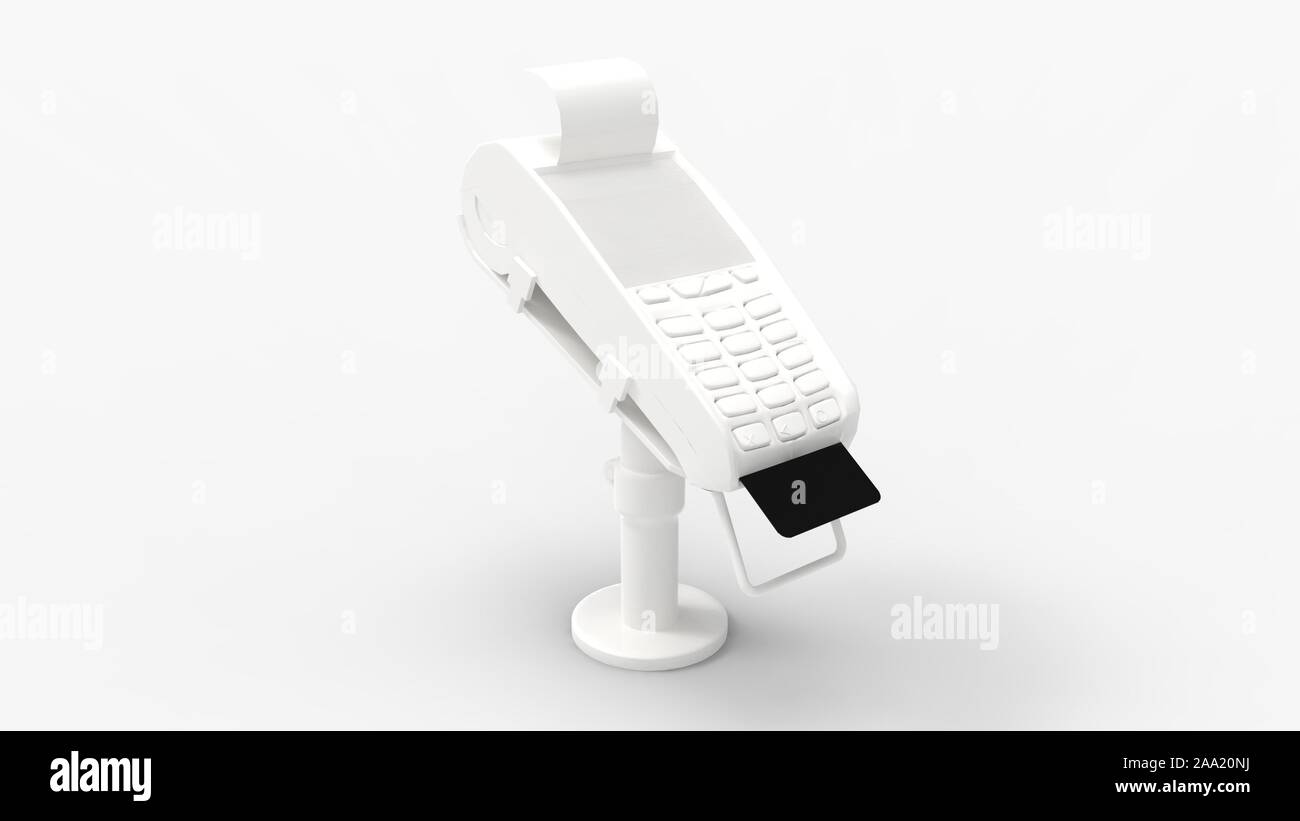 3d rendering of a pos device isolated in colored studio background ...