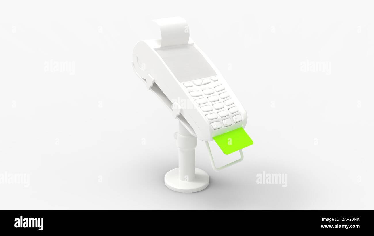3d rendering of a pos device isolated in colored studio background ...