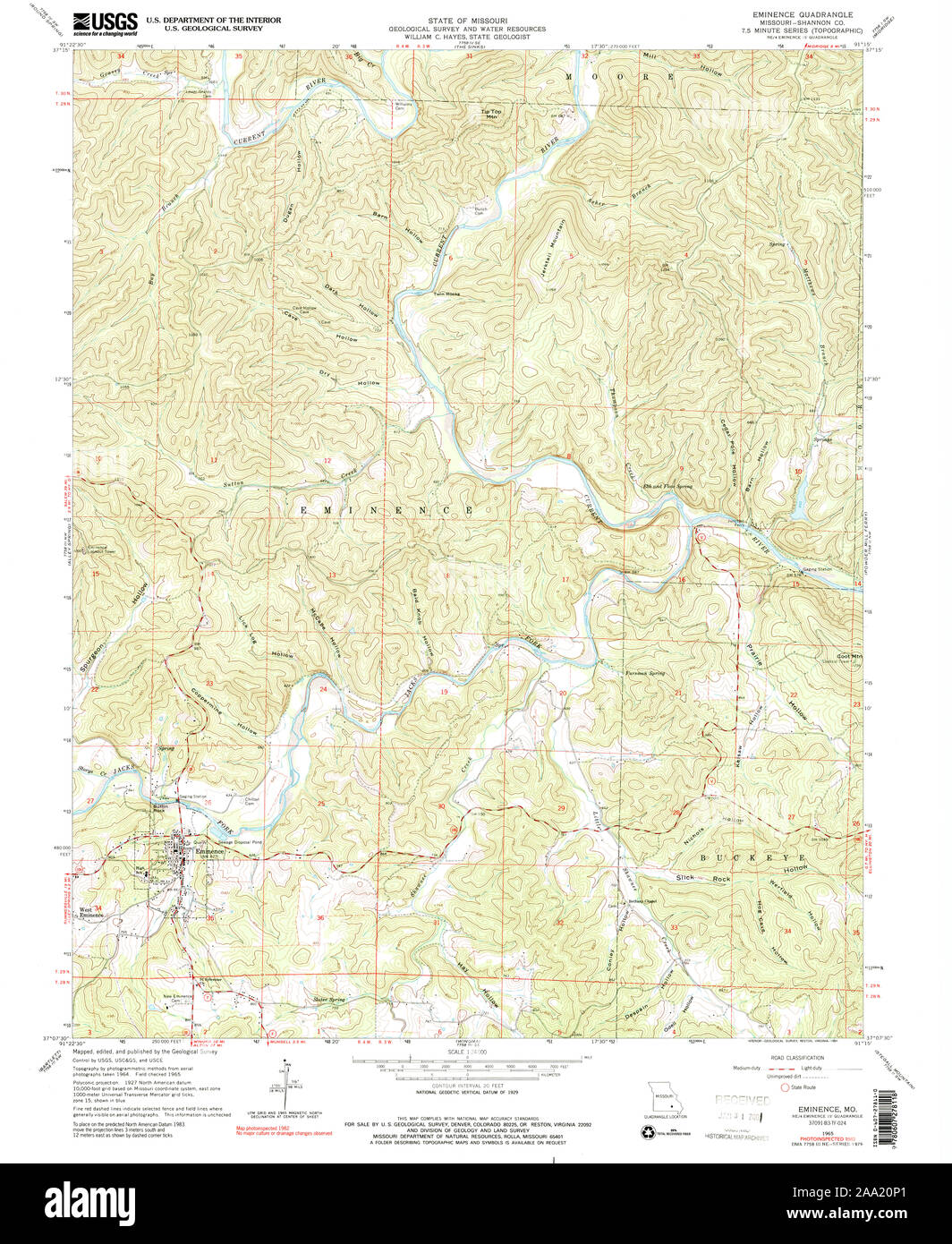 USGS TOPO Map Missouri MO Eminence 322599 1965 24000 Restoration Stock ...
