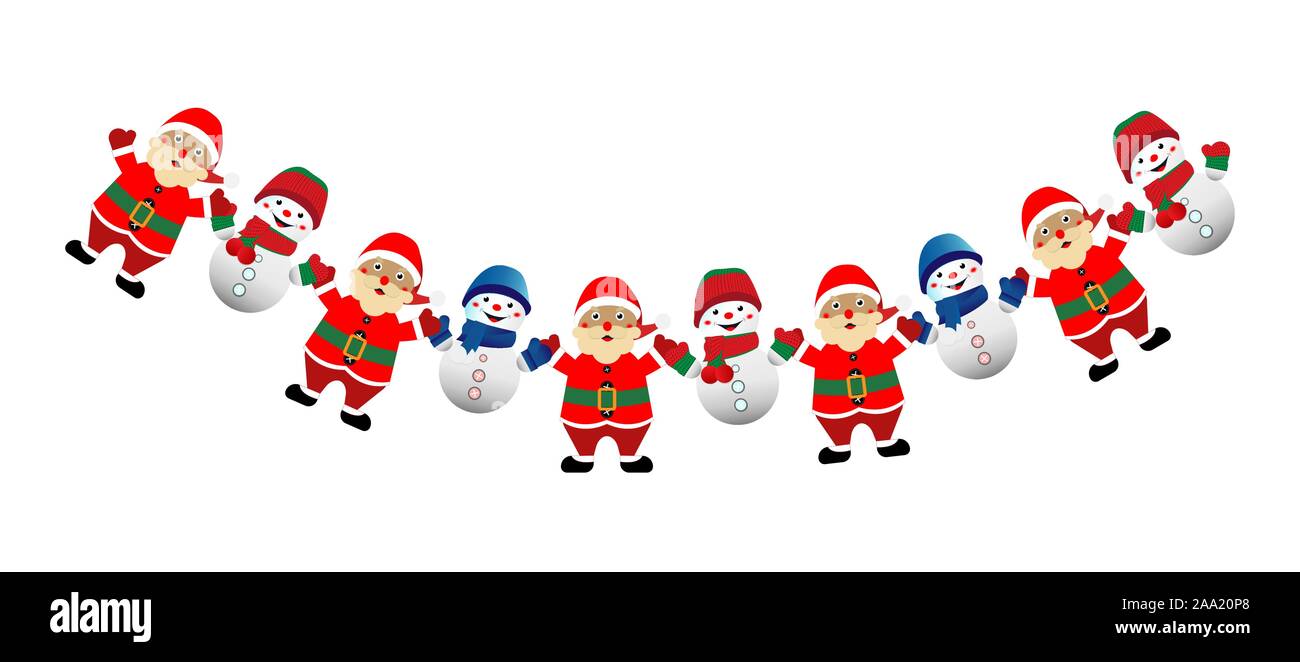 Christmas garland of snowmen and santa claus. White, isolated ...