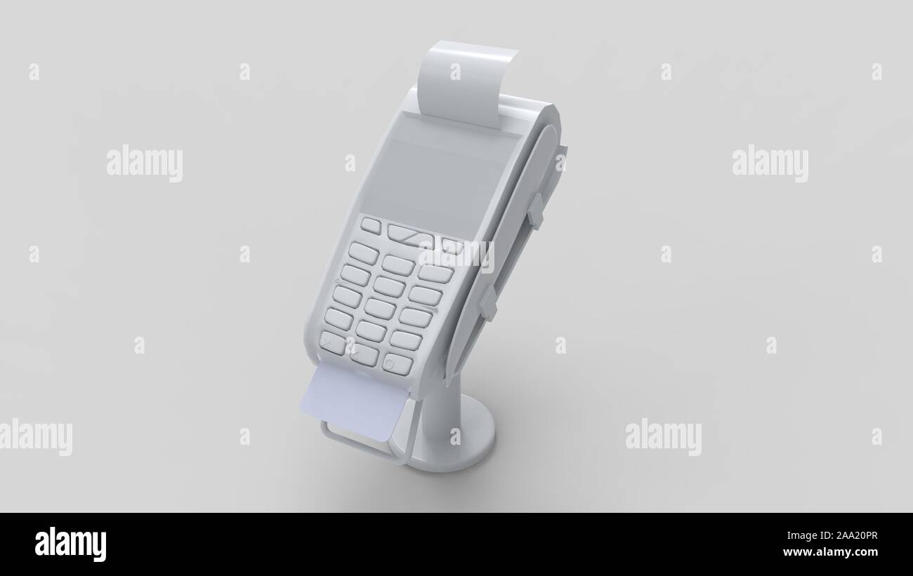 3d rendering of a pos device isolated in colored studio background ...