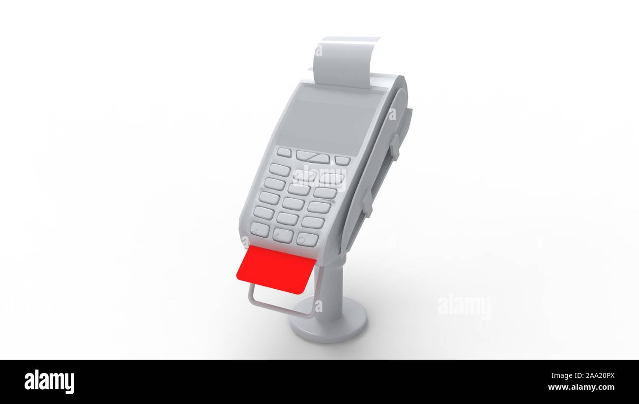 3d rendering of a pos device isolated in colored studio background ...