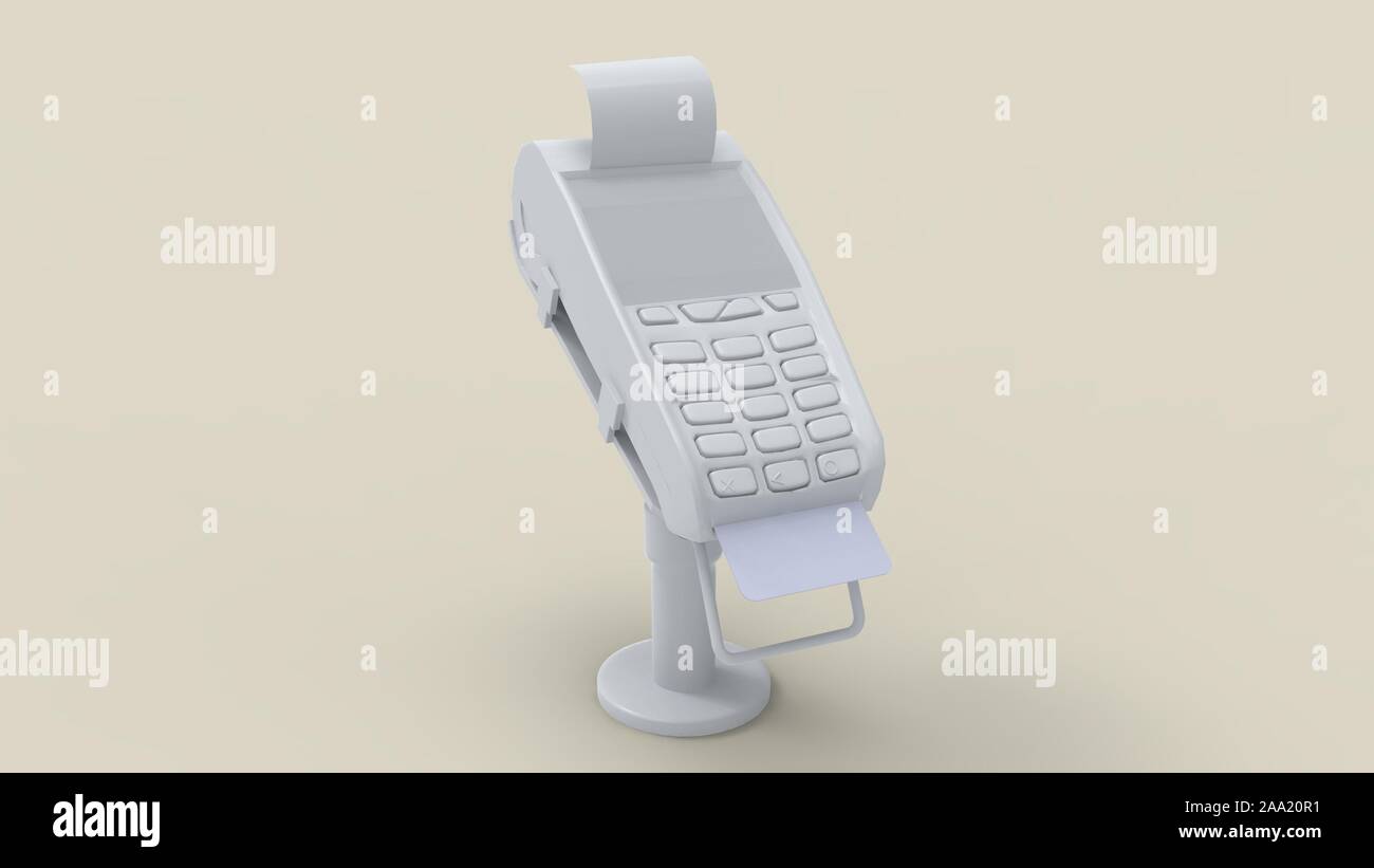3d rendering of a pos device isolated in colored studio background ...