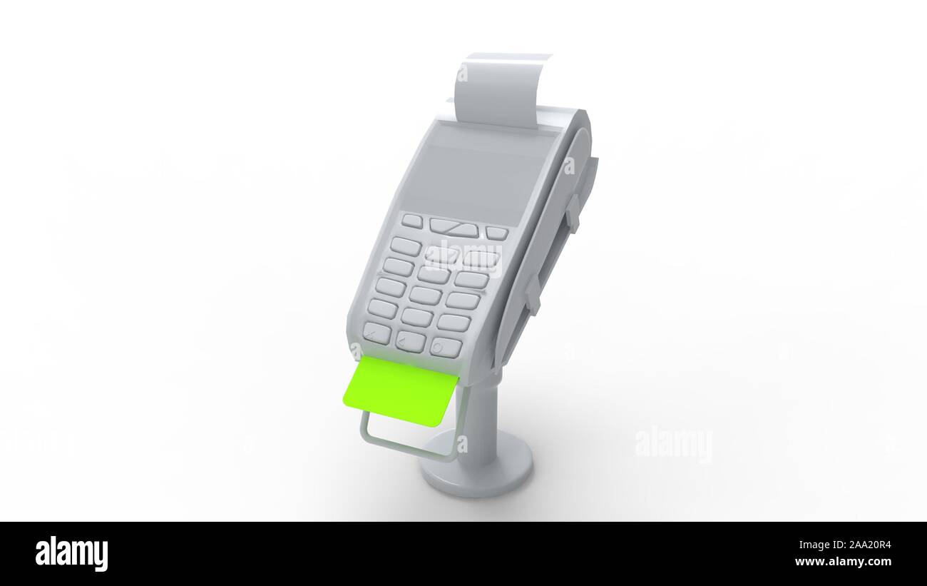 3d rendering of a pos device isolated in colored studio background ...