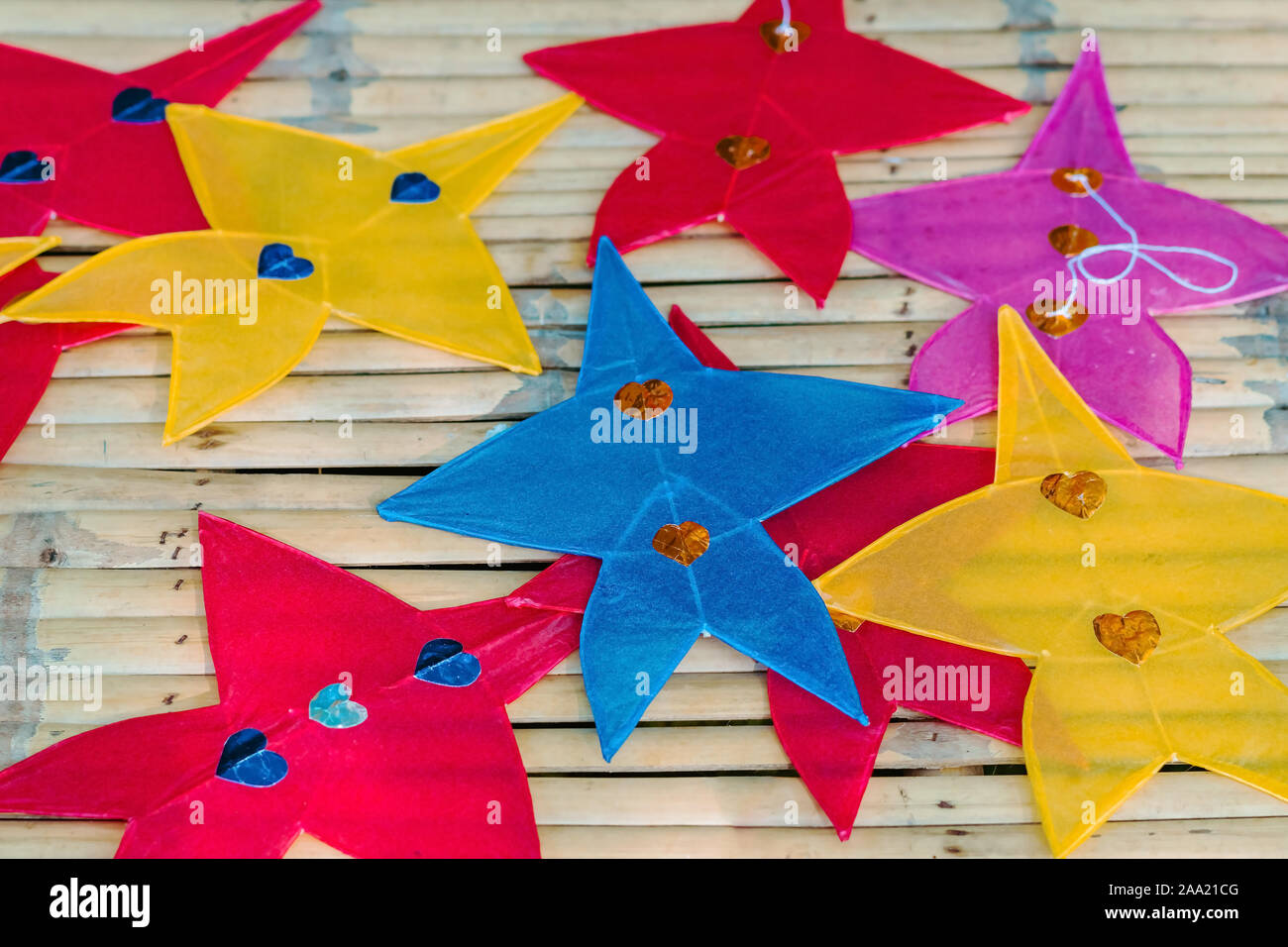 Close up to traditional star-shaped kite or thai name Chula kite for ...