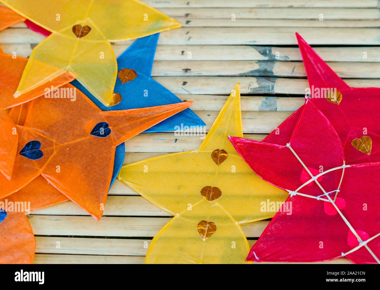Close up to traditional star-shaped kite or thai name Chula kite for ...
