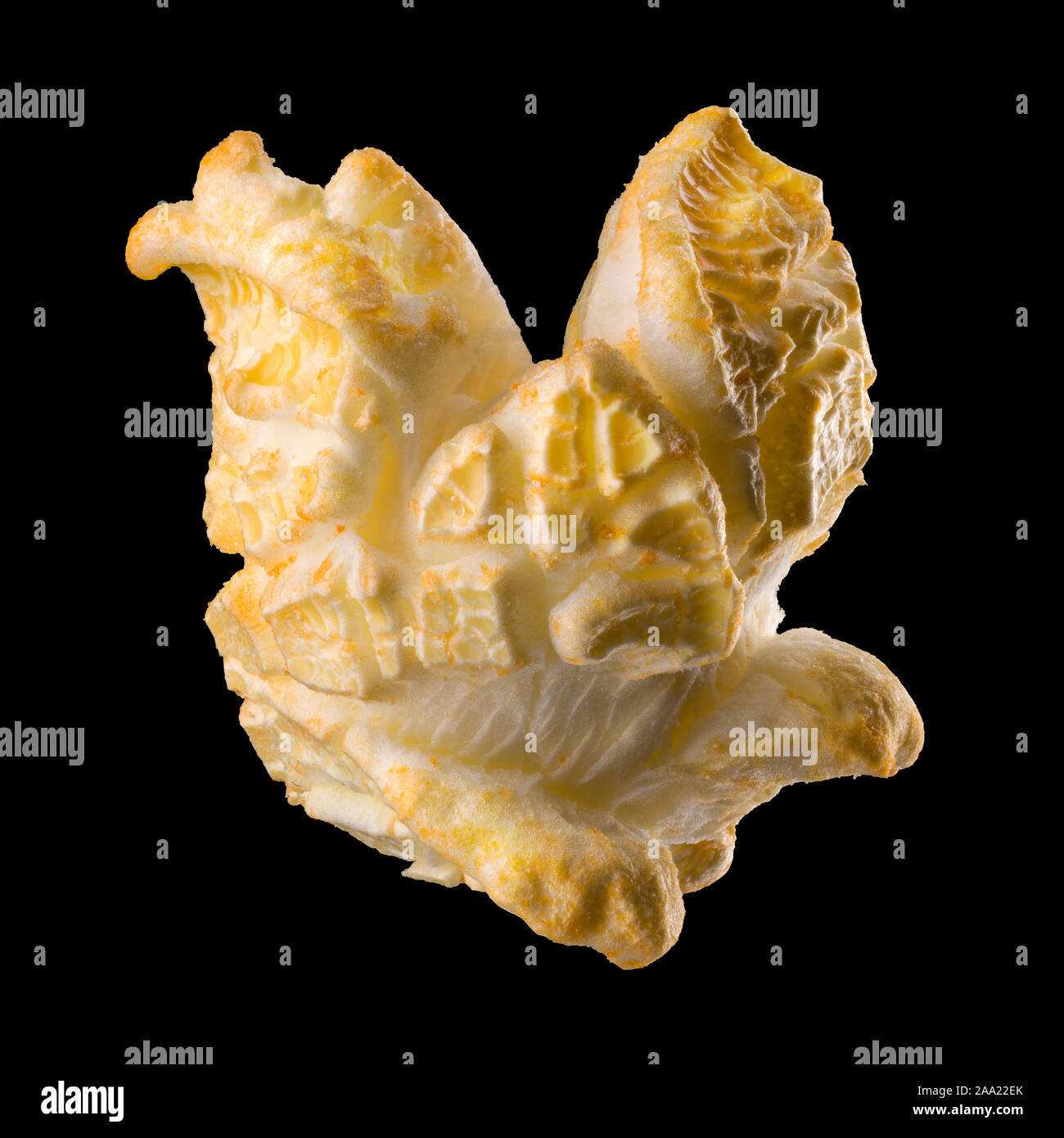 Single popped popcorn on a black backgroundwith clipping path Stock ...
