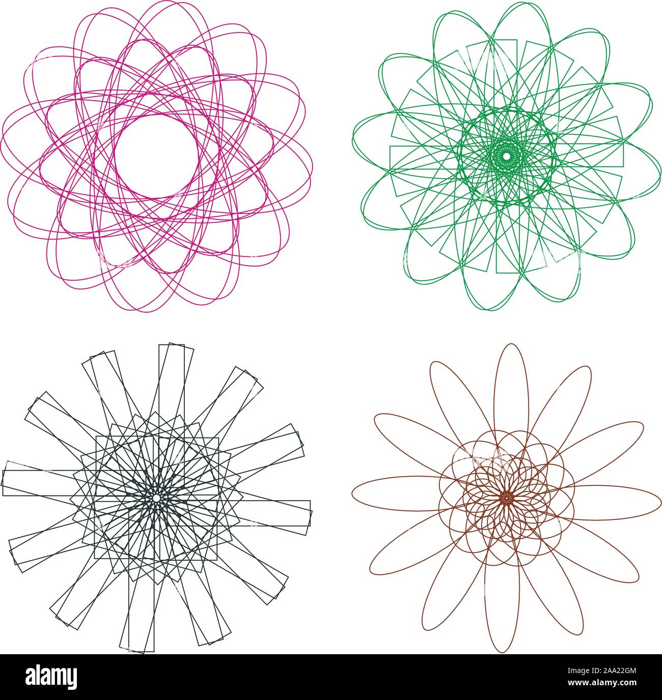 Set of spirographs in various forms and colours Stock Vector Image ...