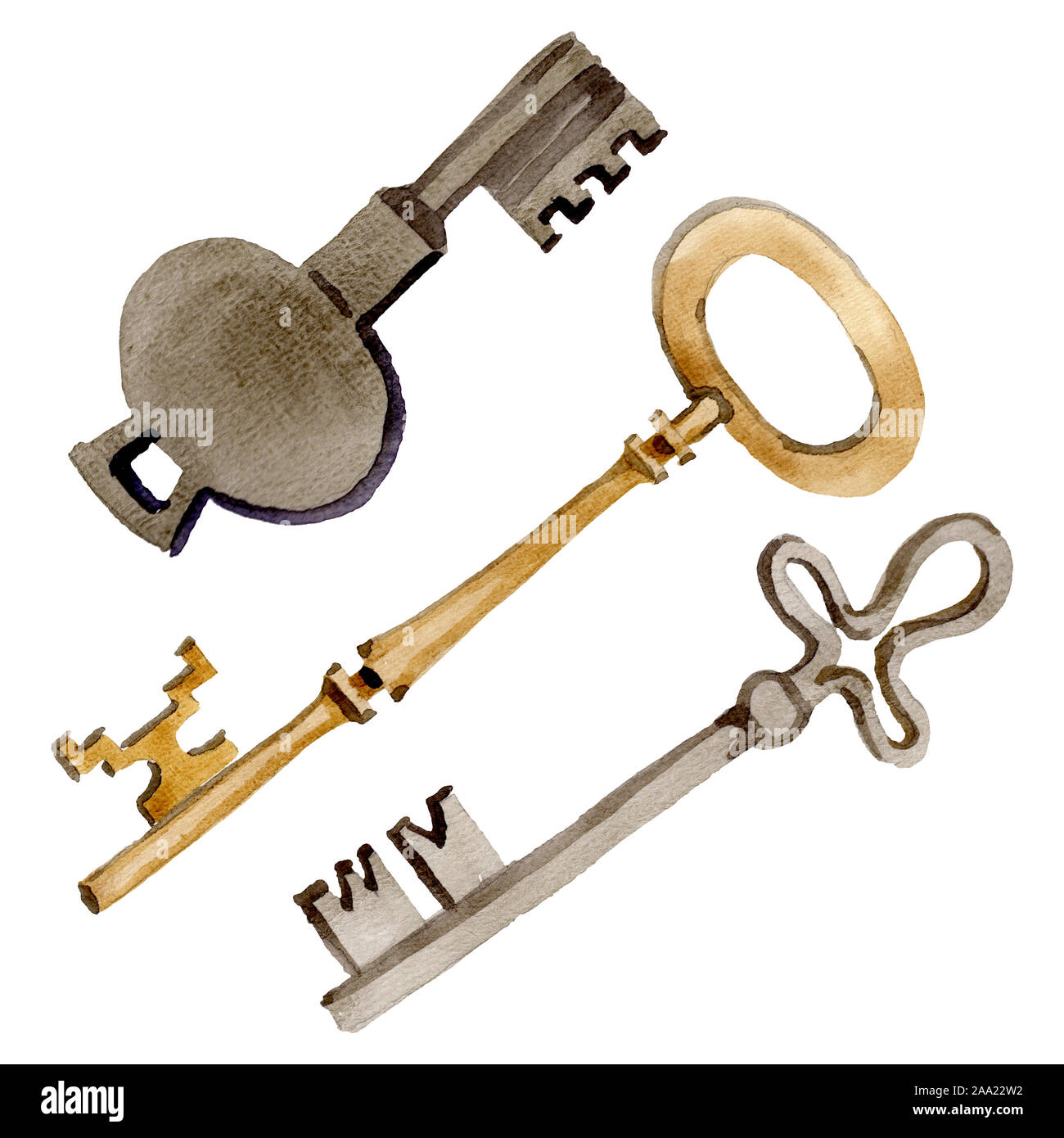 Isolated old key illustration element. Watercolor background ...