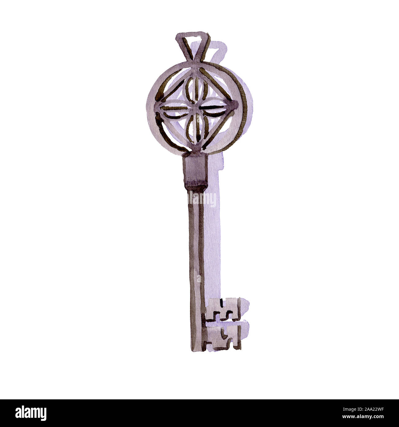Isolated old key illustration element. Watercolor background ...