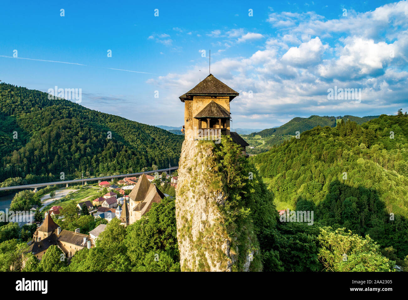 Orava castle - Oravsky Hrad in Oravsky Podzamok in Slovakia. Top part ...