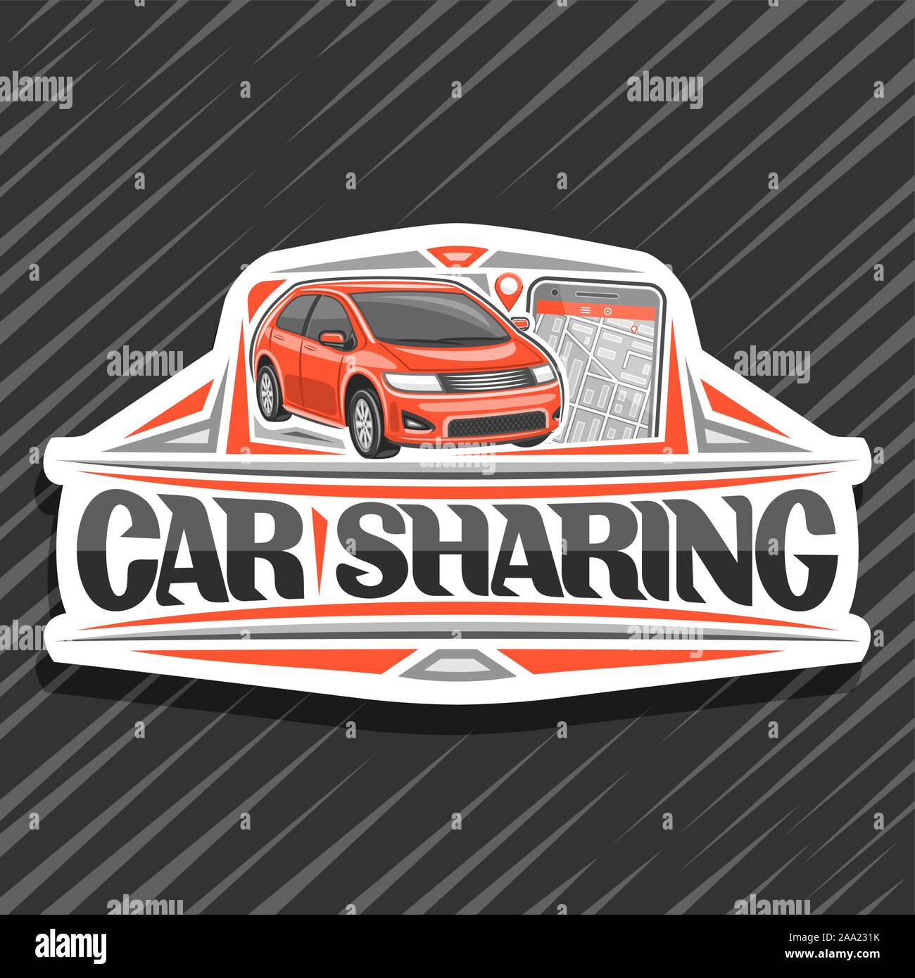 Vector logo for Car Sharing company, white decorative badge with ...